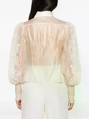 BABYLONE PARIS Lace-panelled Pussy-bow Shirt