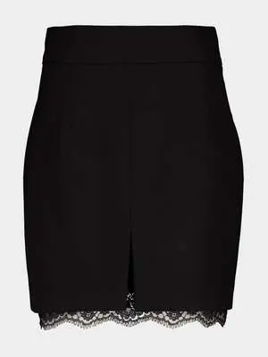 Dolce & Gabbana Wool Skirt With Lace Hem - Black