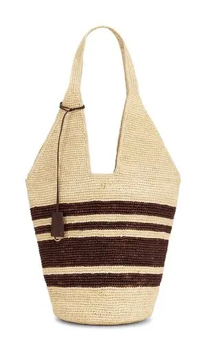 ANINE BING Leah Stripes Hobo Raphia Bag In Neutral - Multi