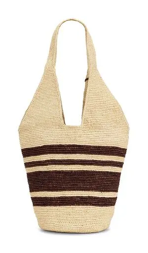 ANINE BING Leah Stripes Hobo Raphia Bag In Neutral