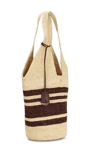 ANINE BING Leah Stripes Hobo Raphia Bag In Neutral