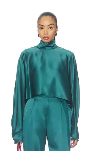 Lapointe Satin Caftan Top In Green - Emerald