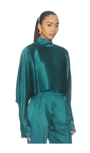 Lapointe Satin Caftan Top In Green