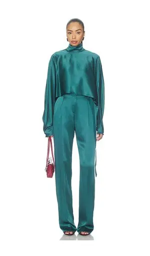 Lapointe Satin Caftan Top In Green
