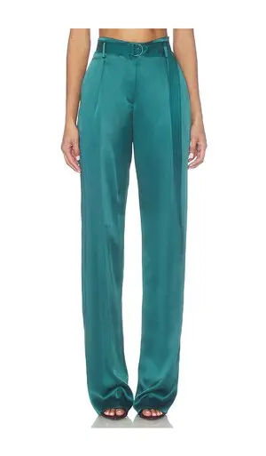 Lapointe Satin Belted Pant In Teal - Emerald