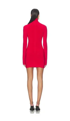 Norma Kamali Long Sleeve Turtleneck Mini Dress In Red