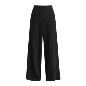 PAISIE Ribbed Trousers With Wide Waistband - Black
