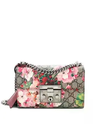 Gucci Padlock Blooms Print Gg Coated Canvas Small Shoulder Bag - Brown