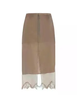Carven Lace-trim Silk Midi Skirt - Neutrals