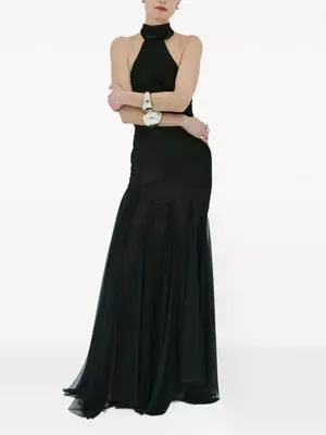 DE LA VALI Elowen Halterneck Lace Maxi Dress - Black