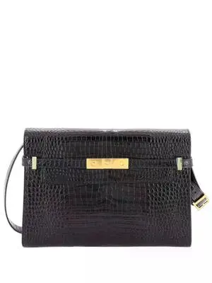 Saint Laurent Manhattan Crocodile Embossed Leather Medium Shoulder Bag - Black