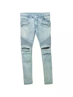 Balmain Distressed Biker Jeans - Blue