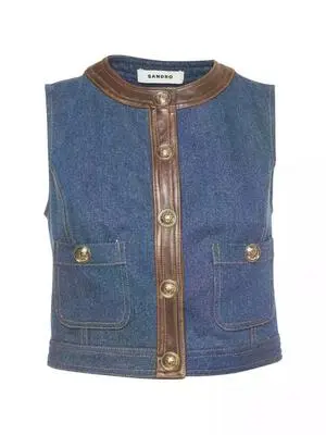 Sandro Portland Leather-trim Top - Blue