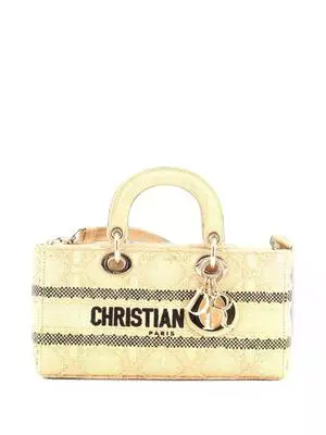 Dior Lady D-joy Bag Cannage Embroidered Raffia Medium Tote Bag - Black