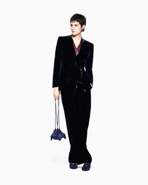 Giorgio Armani Blazer Velvet With Asymmetrical Closure And Leather Tassels