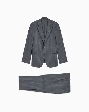 Giorgio Armani Single-breasted Suit In Pinstriped Wool Flannel