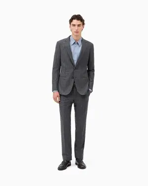 Giorgio Armani Single-breasted Suit In Pinstriped Wool Flannel