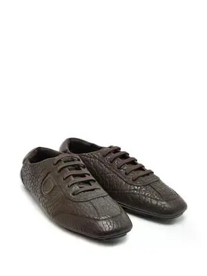 FERRAGAMO Gancio Leather Sneakers - Brown