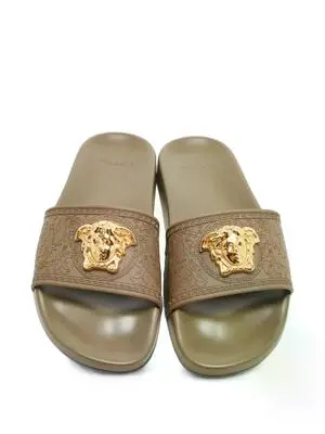 Versace Palazzo Logo-pattern Slides - Brown