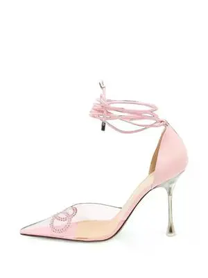 Mach & Mach Crystal-embellished Bow-detail Ankle-wrap Pumps - Pink
