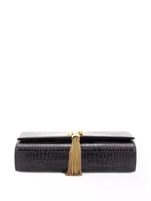 Saint Laurent Classic Monogram Tassel Crocodile Embossed Leather Medium Crossbody Bag