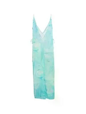 GANNI Marble-print Side-tie Midi Dress - Blue