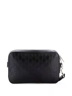Gucci Wristlet Guccissima Leather Clutch Bag - Black