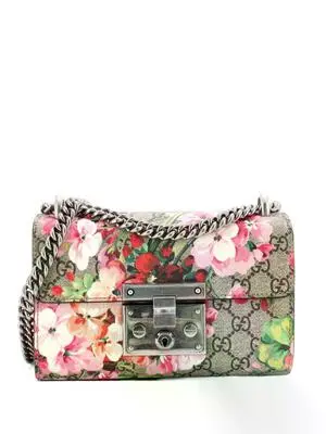 Gucci Padlock Blooms Print Gg Coated Canvas Small Shoulder Bag - Brown
