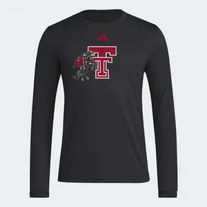 Adidas Texas Tech Red Raiders Primary Locker Logo Pre-game Long Sleeve T-shirt - Black