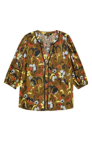 SUGARLIPS Floral Print Split Neck Cotton Top