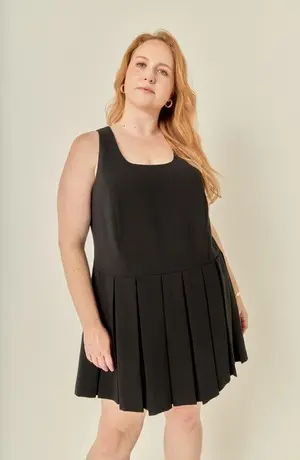 English Factory U-neck Pleated Sleeveless Minidress