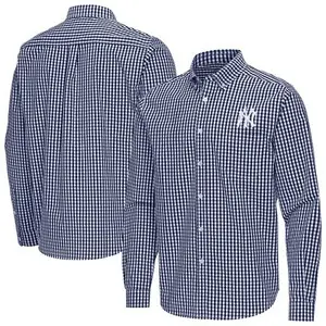 ANTIGUA New York Yankees Ellis Woven Tri-blend Button-down Shirt