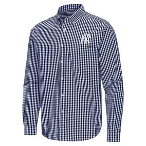ANTIGUA New York Yankees Ellis Woven Tri-blend Button-down Shirt
