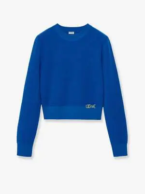 Loewe Wool Sweater With Contrasting Embroidered Logo At The Bottom - Blue