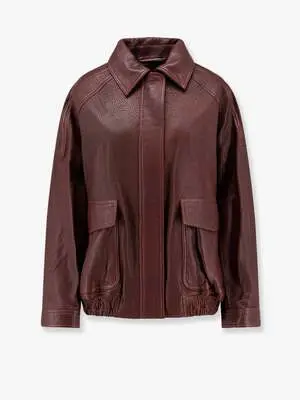 RÓHE Aviator Grained Leather Jacket - Brown