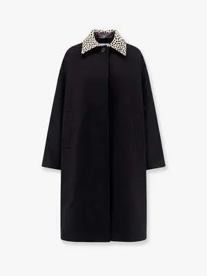 RÓHE Wool Coat With Cheetahprint Calf Hair Collar - Black