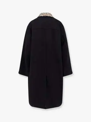 RÓHE Wool Coat With Cheetahprint Calf Hair Collar