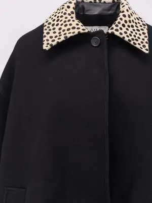 RÓHE Wool Coat With Cheetahprint Calf Hair Collar
