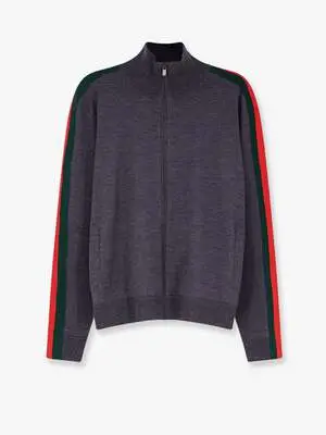Gucci Fine Wool Cardigan With Full Zip And Web Stripe