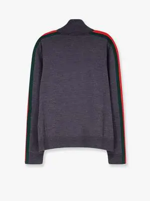 Gucci Fine Wool Cardigan With Full Zip And Web Stripe