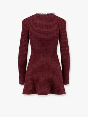 SELF-PORTRAIT Knitted Bordeaux Dress With Jewel Details