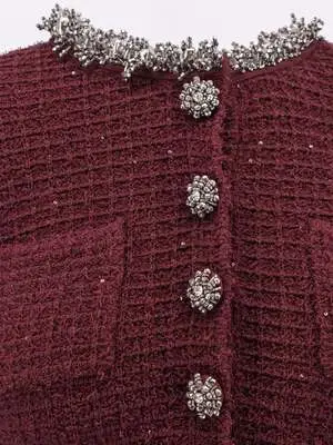 SELF-PORTRAIT Knitted Bordeaux Dress With Jewel Details