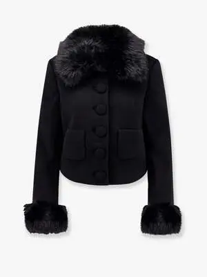 SELF-PORTRAIT Wool Blend Blazer With Faux Fur Details - Black