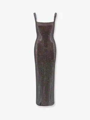 SELF-PORTRAIT Long Dress With Allover Rhinestones - Silver