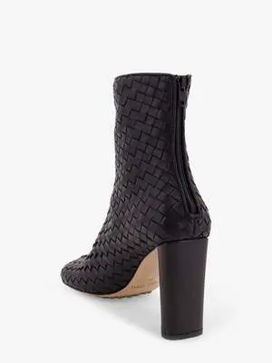 Bottega Veneta Cherry Leather Ankle Boots With Woven Pattern