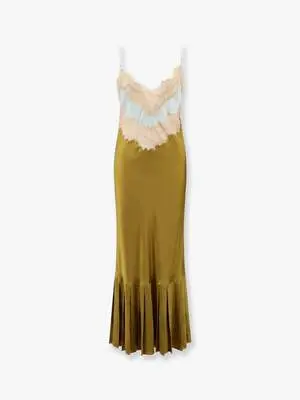 MES DEMOISELLES Fina Viscose Dress With Lace Profile - Green