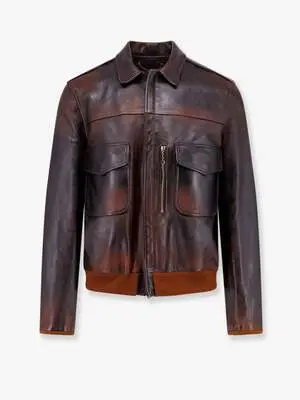 GOLDEN GOOSE Archive Distressed Effect Leather Jacket - Brown