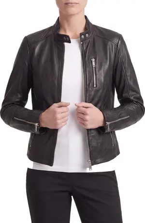 SEBBY Leather Racing Jacket - Black