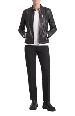 SEBBY Leather Racing Jacket - Black