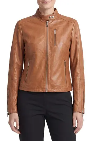 SEBBY Leather Racing Jacket Cognac